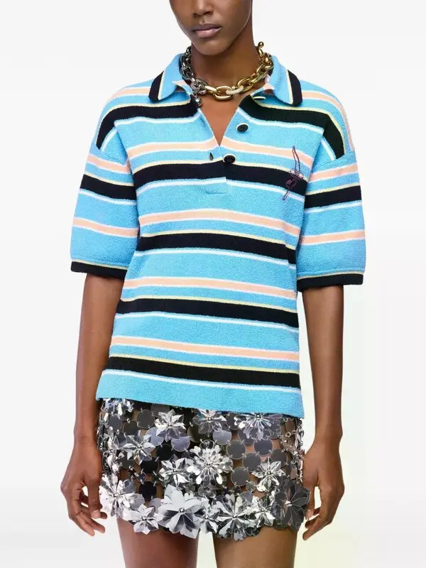 Rabanne Striped Embroidered Polo Top