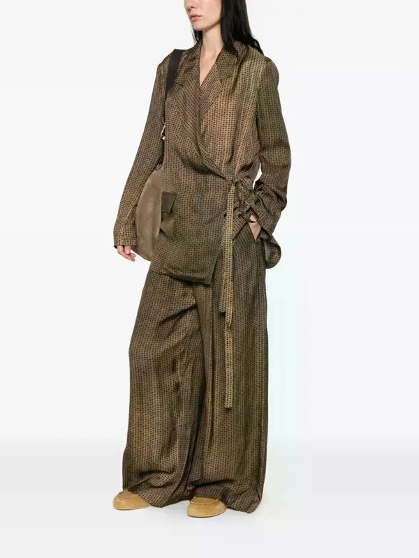 UMA WANG Geometric Pattern Tie Waist Jacket - Neutrals
