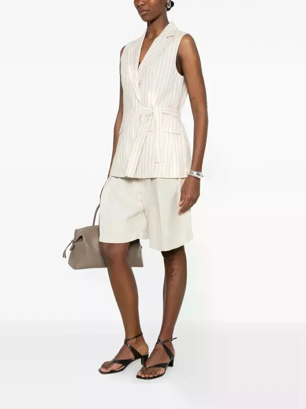 Peserico Striped Tie-waist Sleeveless Vest - Neutrals