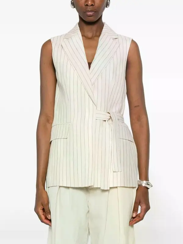Peserico Striped Tie-waist Sleeveless Vest - Neutrals