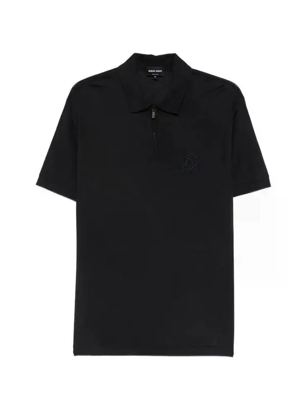 Giorgio Armani Zip Embroidered Polo Shirt - Blue