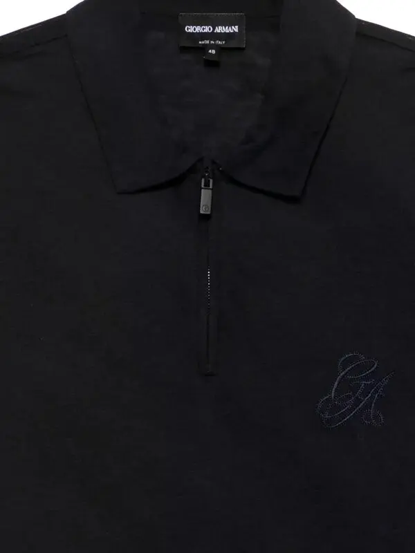 Giorgio Armani Zip Embroidered Polo Shirt - Blue