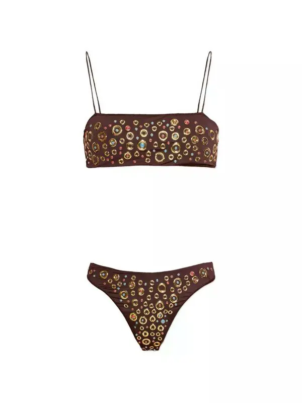 Oseree Embellished Two-piece Bikini Set - Brown