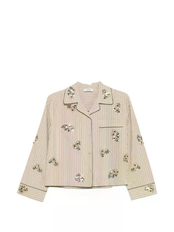 Sandro Floral Embroidered Striped Shirt - Neutrals