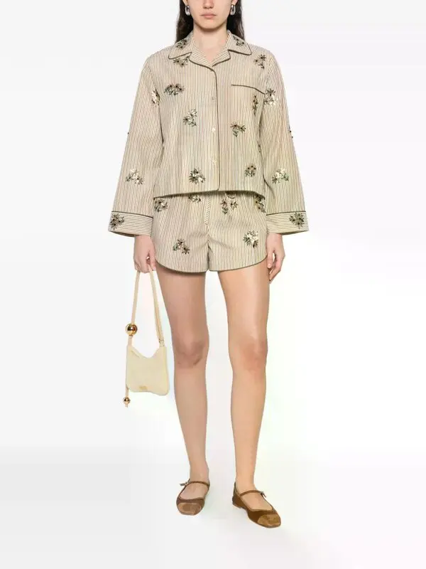 Sandro Floral Embroidered Striped Shirt - Neutrals