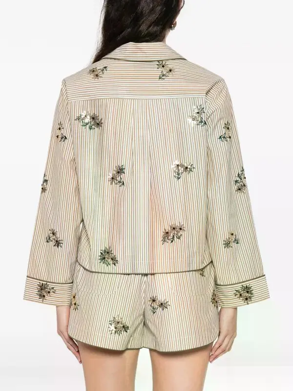 Sandro Floral Embroidered Striped Shirt - Neutrals