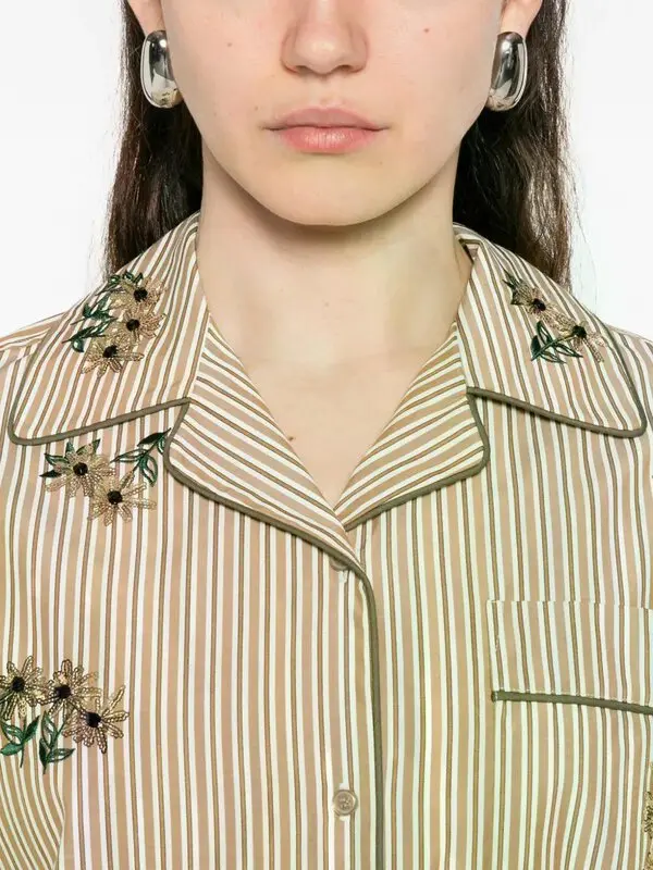 Sandro Floral Embroidered Striped Shirt - Neutrals