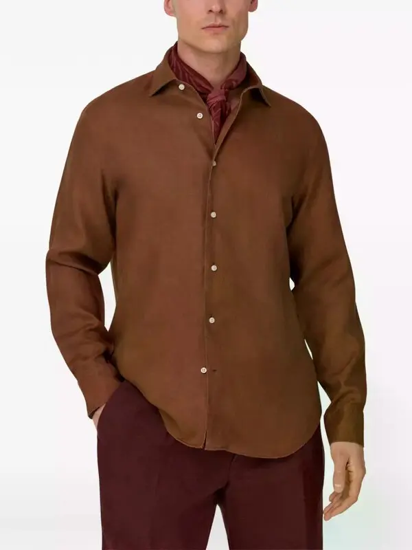 Boggi Milano Regular Fit Linen Shirt - Brown