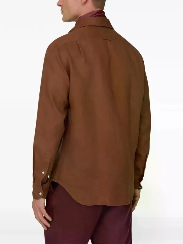 Boggi Milano Regular Fit Linen Shirt - Brown