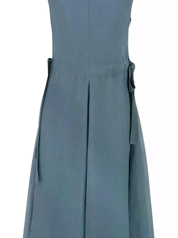 Max Mara Sleeveless Ramie Drawstring Dress - Blue