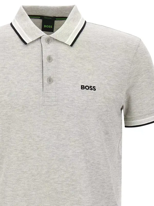 BOSS Striped-trim Pique Polo Shirt - Grey