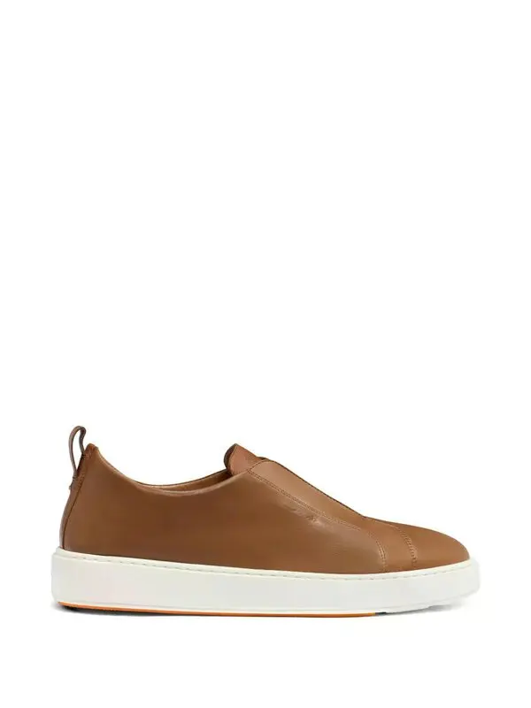 Santoni Leather Slip-on Sneakers - Brown