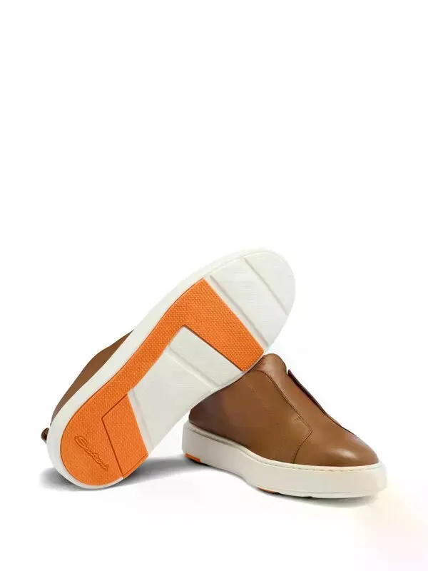 Santoni Leather Slip-on Sneakers - Brown