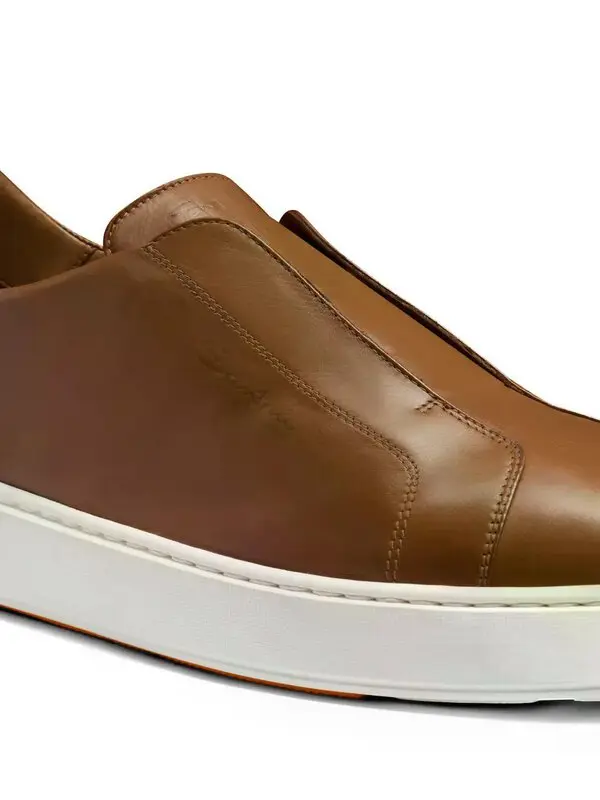 Santoni Leather Slip-on Sneakers - Brown
