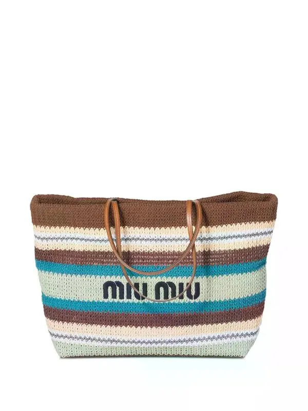 Miu Miu Raffia-effect Woven Tote Bag - Brown