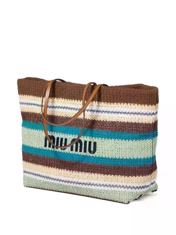 Miu Miu Raffia-effect Woven Tote Bag With Gold Tone Hardware - Brown