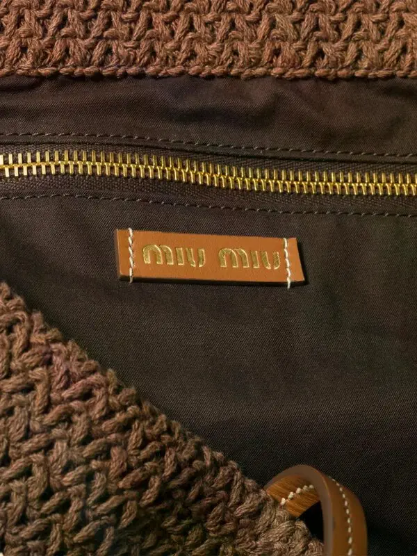 Miu Miu Raffia-effect Woven Tote Bag With Gold Tone Hardware - Brown