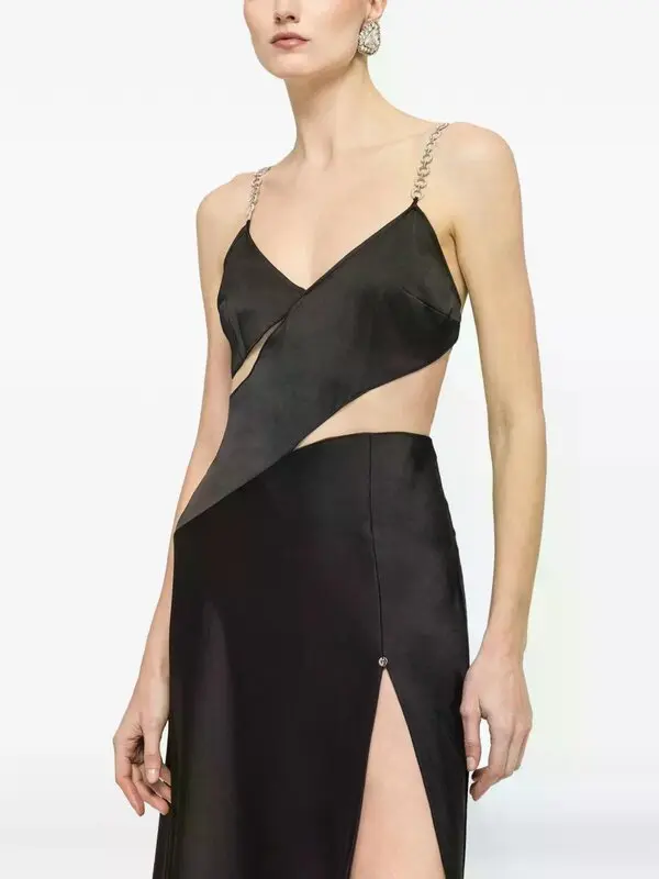 NISSA Crystal-detail Midi Dress - Black