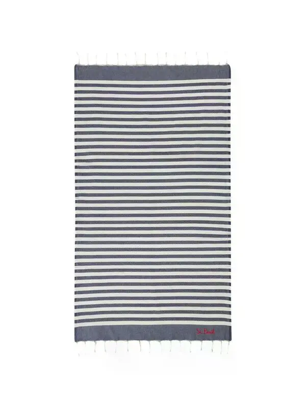 MC2 SAINT BARTH Striped Tassel Beach Towel - Blue