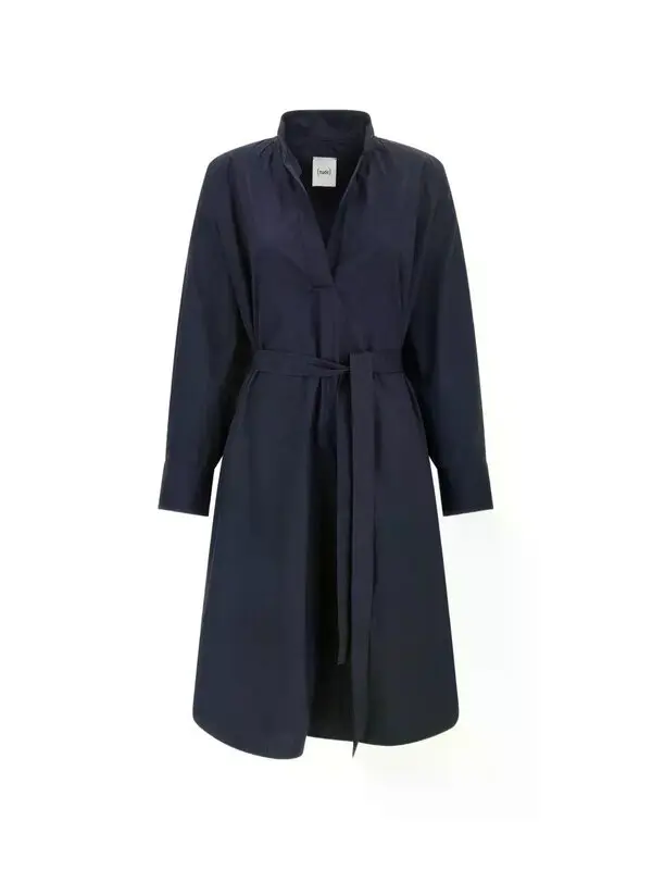 NUDE Open Collar Belted Shirt Dress - Blue
