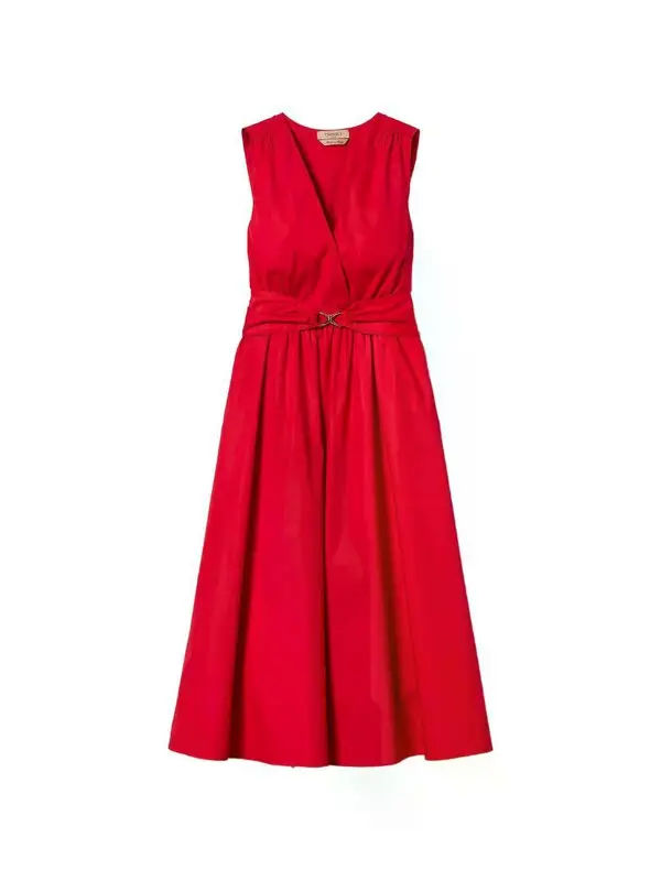 TWINSET V-neck Belted Midi Dress - Red
