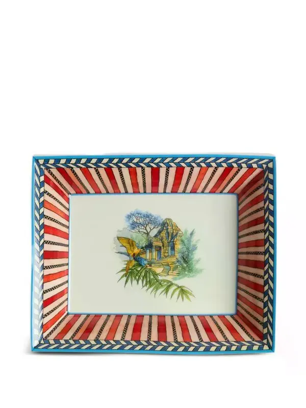 LISA CORTI Jungle Parrot Porcelain Charger Tray - Neutrals