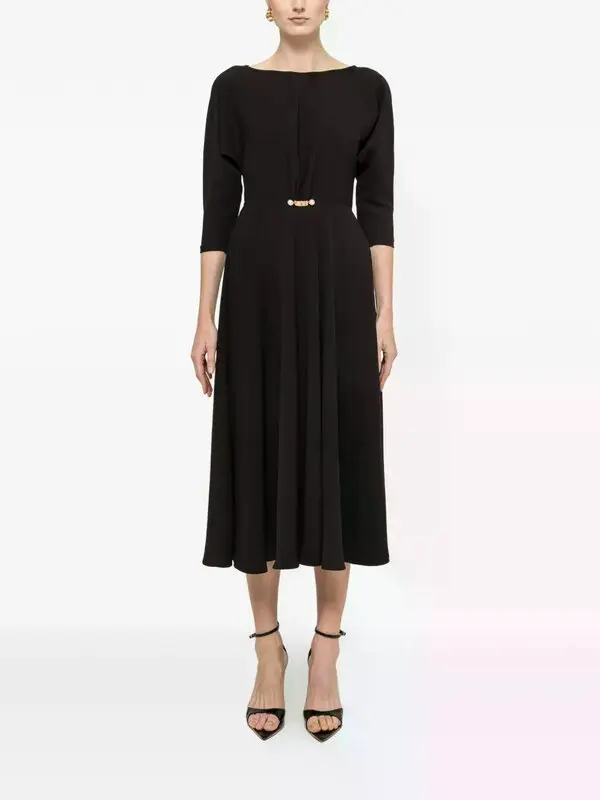NISSA Pearl Detail Midi Dress - Black