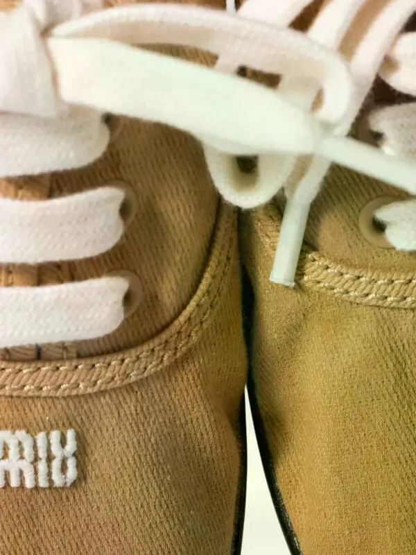 Miu Miu Embroidered Logo Lace-up Sneakers - Neutrals