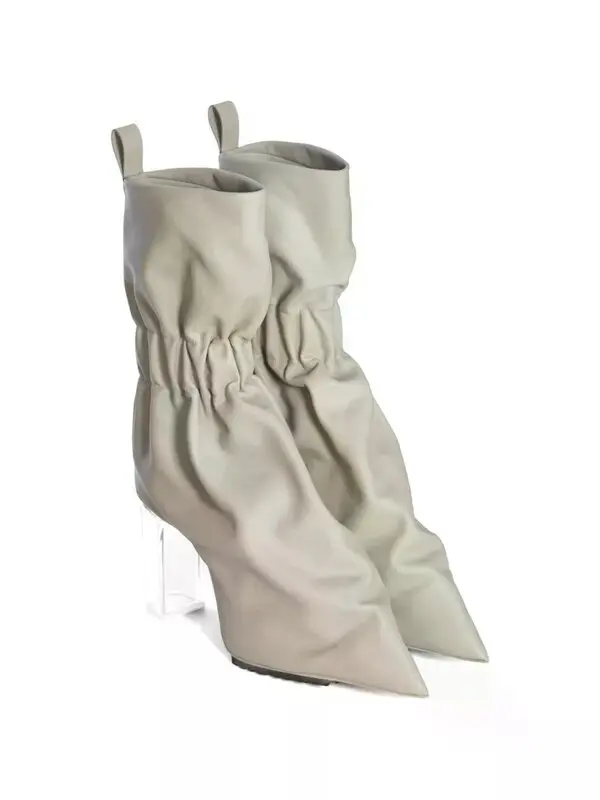 Rick Owens Taquito Gathered Leather Ankle Boots - Grey