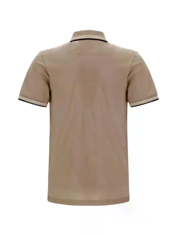 BOSS Stretch-cotton Slim-fit Polo Shirt With Branding And Stripes - Neutrals