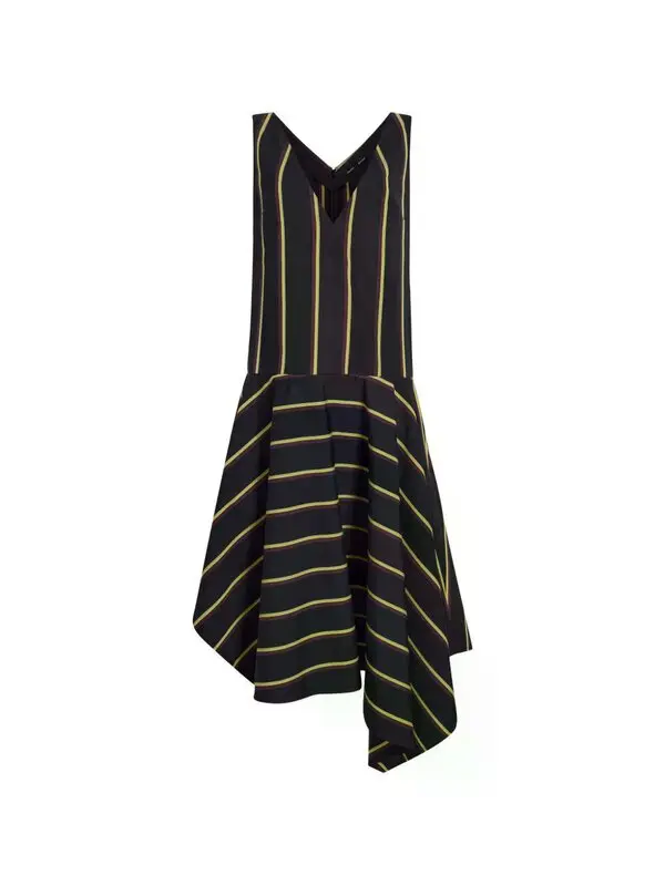 Proenza Schouler Beatriz V-neck Striped Midi Dress - Black