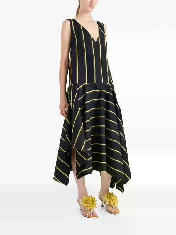 Proenza Schouler Beatriz V-neck Striped Midi Dress - Black