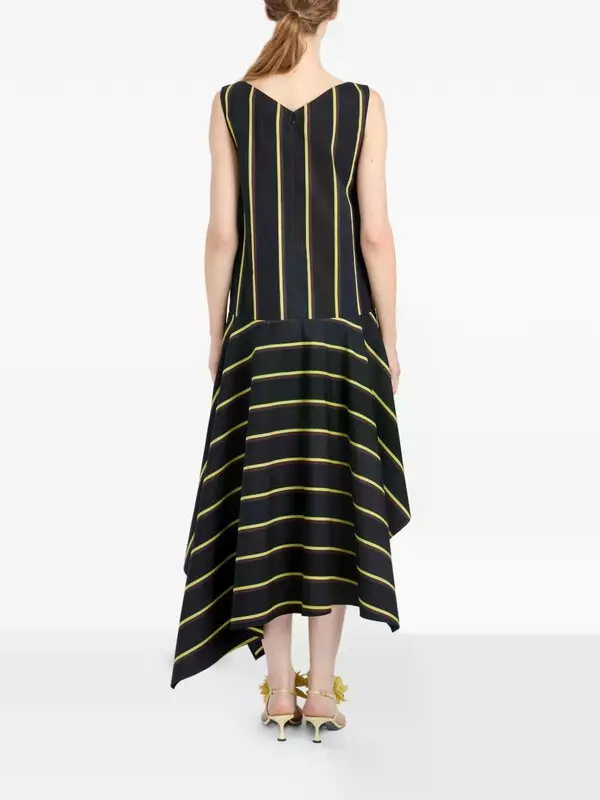 Proenza Schouler Beatriz V-neck Striped Midi Dress - Black