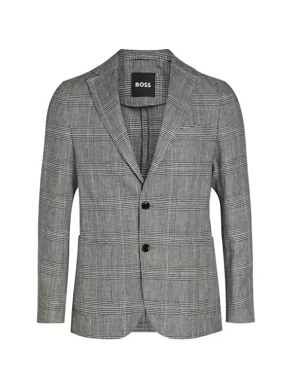 BOSS Plaid Single-breasted Blazer - Grey