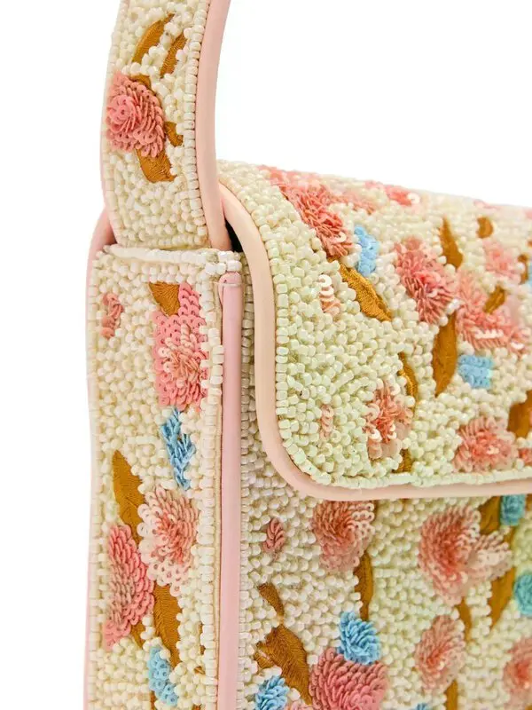 Staud Tommy Beaded Floral Shoulder Bag - Neutrals