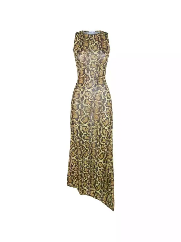 MARINE SERRE Snake Print Asymmetric Hem Maxi Dress - Brown