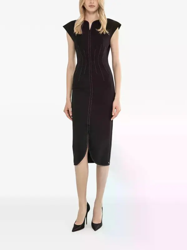 NISSA Sculpted Midi Dress - Black