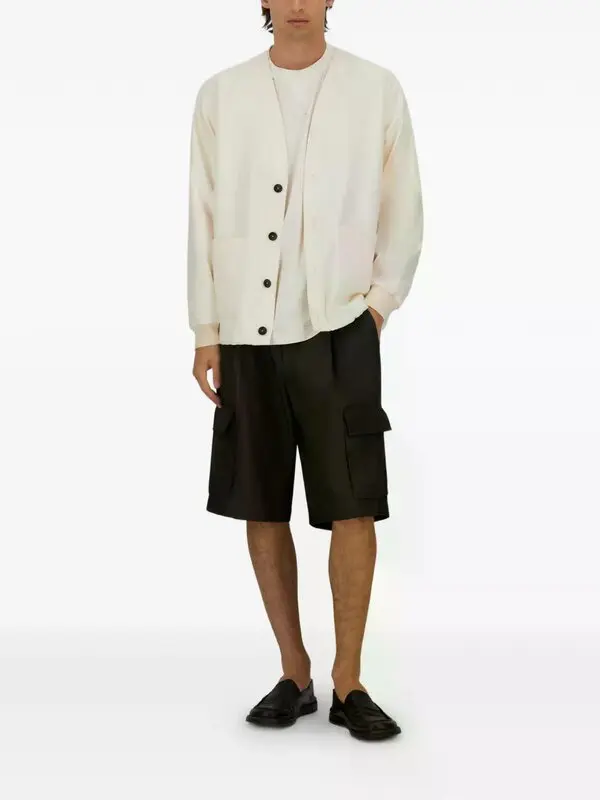 Herno Boxy V-neck Cotton Cardigan - Neutrals