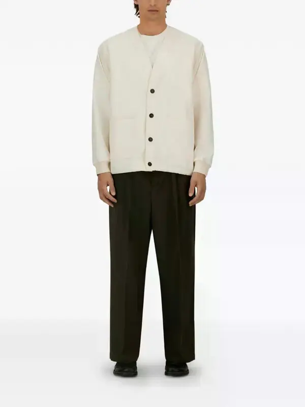 Herno Boxy V-neck Cotton Cardigan - Neutrals