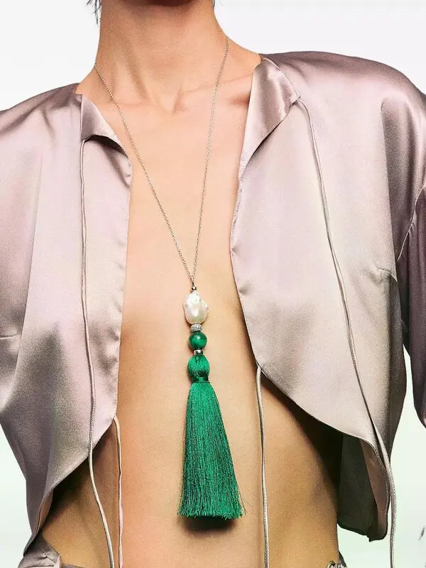 OBSIDIAN Tasseled Pearl Necklace