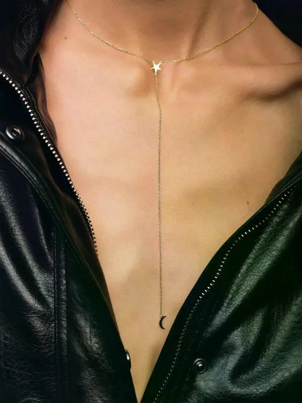 OBSIDIAN Star And Moon Pendant Necklace