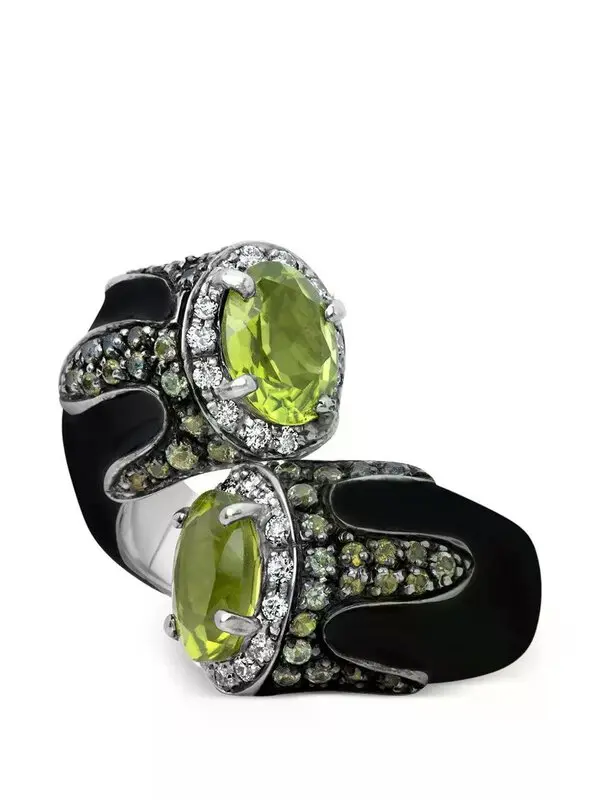 ANDREOLI Diamond And Peridot Bypass Ring - Black