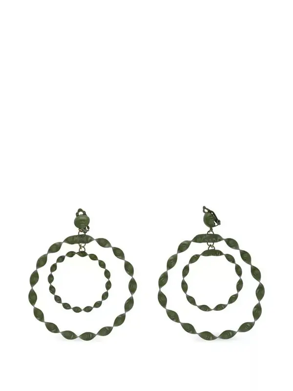 Vintage Twisted Hoop Earrings - Green
