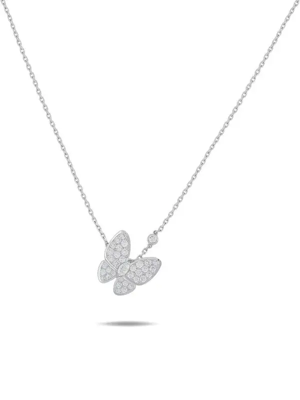 Van Cleef & Arpels Two Butterfly Diamond Pendant Necklace - Silver