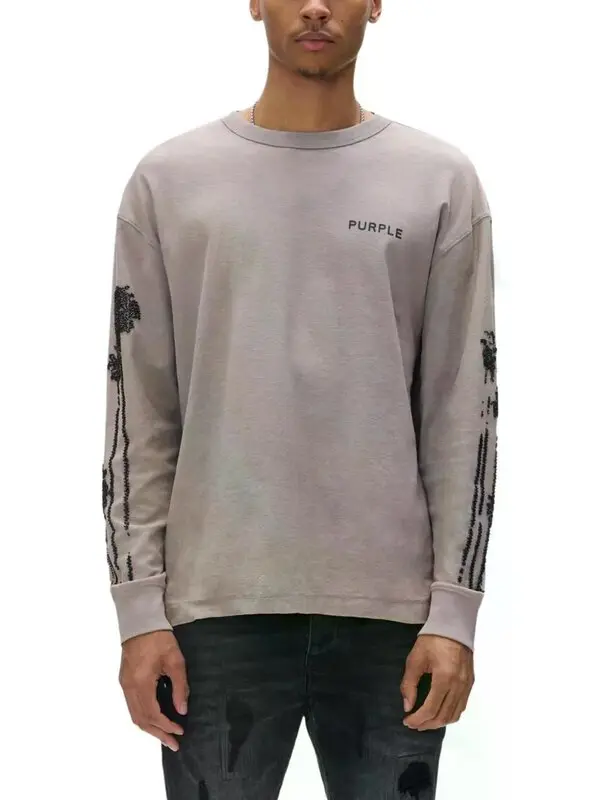 PURPLE BRAND Textured Long-sleeve T-shirt With Beaded Embellishments - Neutrals