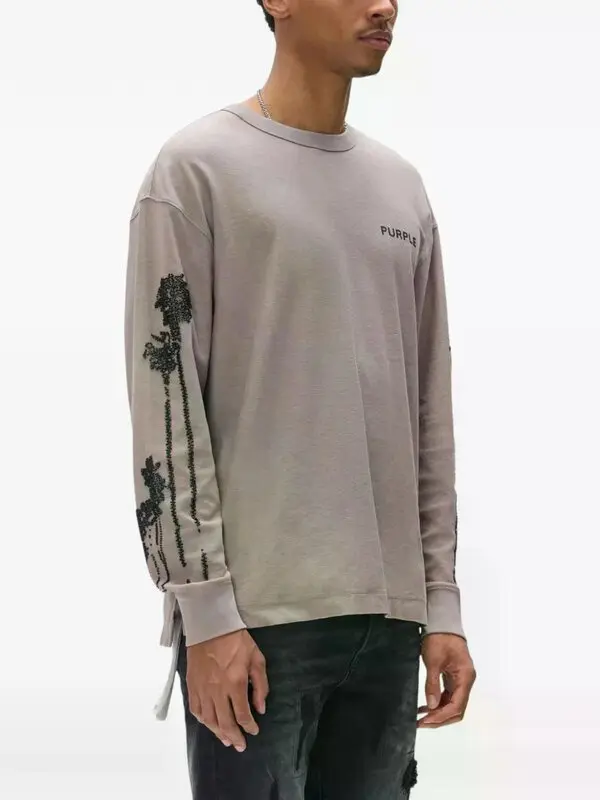 PURPLE BRAND Textured Long-sleeve T-shirt With Beaded Embellishments - Neutrals