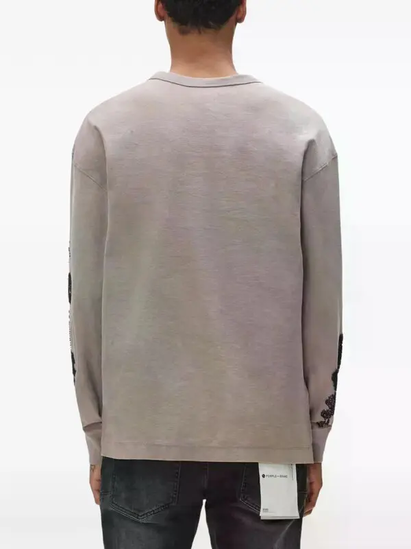 PURPLE BRAND Textured Long-sleeve T-shirt With Beaded Embellishments - Neutrals