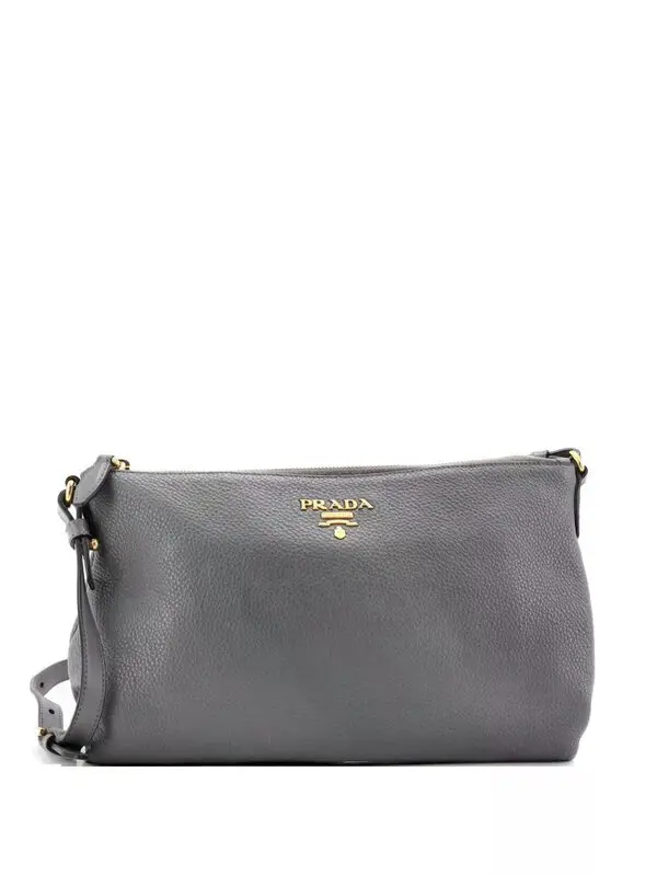 Prada Flat Zip Vitello Daino Mini Crossbody Bag - Grey