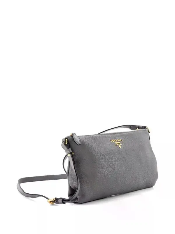 Prada Flat Zip Vitello Daino Mini Crossbody Bag - Grey