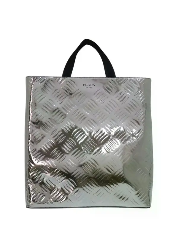 Prada Metallic Spazzolato Embossed Leather Tote Bag